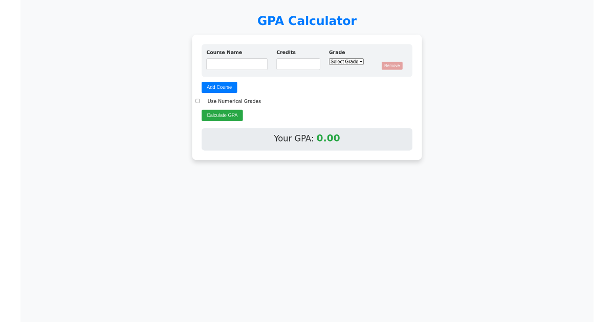 G P A Calculator Component Free Html Bootstrap Component