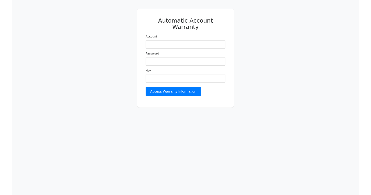 Warranty Access Form - Free Html, Bootstrap Component