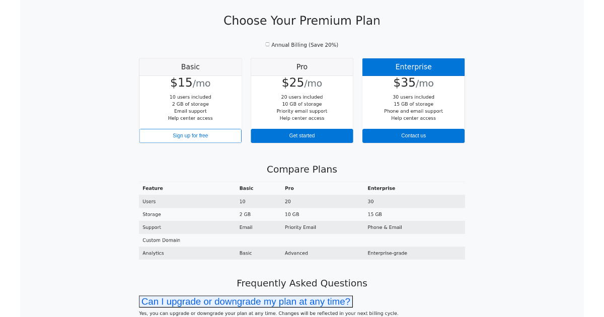Premium Pricing Plans - Free Html, Bootstrap Component