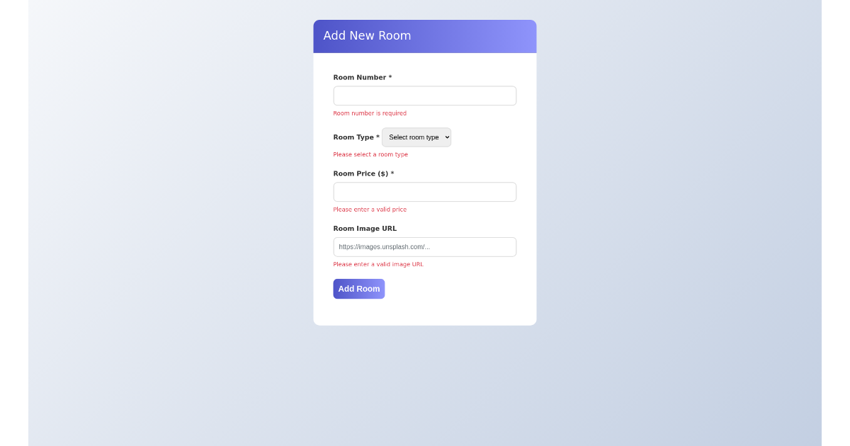 Room Addition Form - Free Html, Bootstrap Component