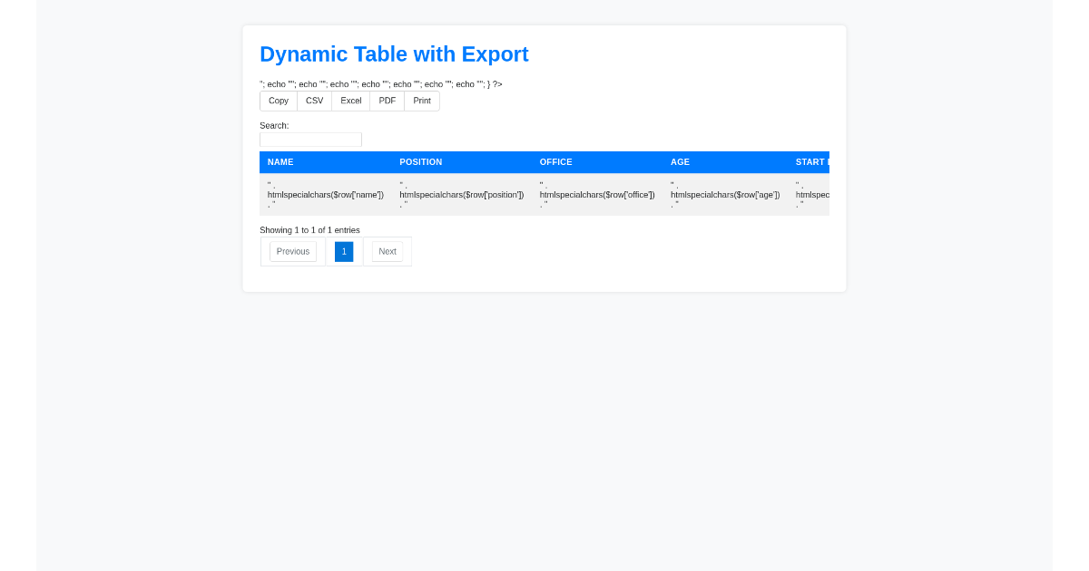 Dynamic Export Table - Free Html, Bootstrap Component