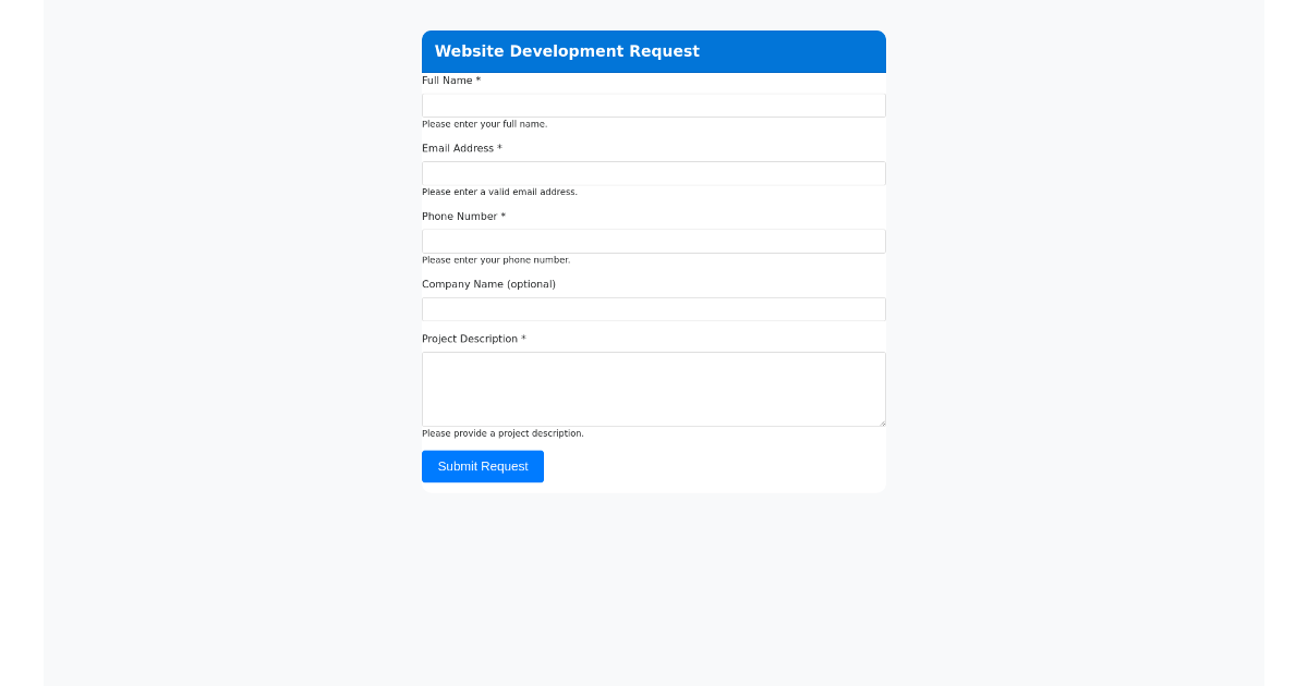 Website Creation Form Free Html Bootstrap Component