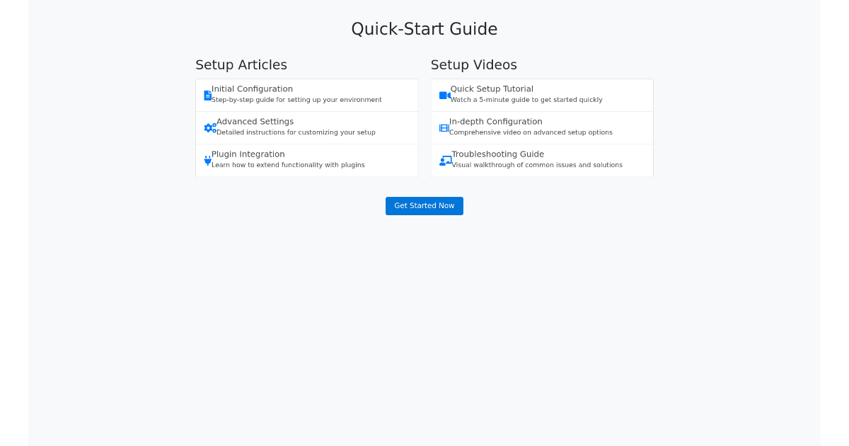 Quick Start Guide Layout Free Html Bootstrap Component
