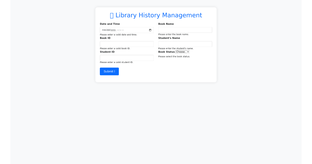 Library History Form - Free Html, Bootstrap Component