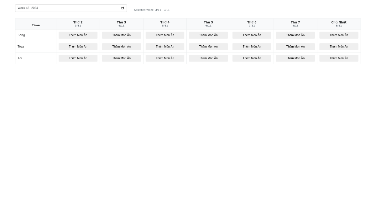 Meal Timetable Component - Free Html, Bootstrap Component
