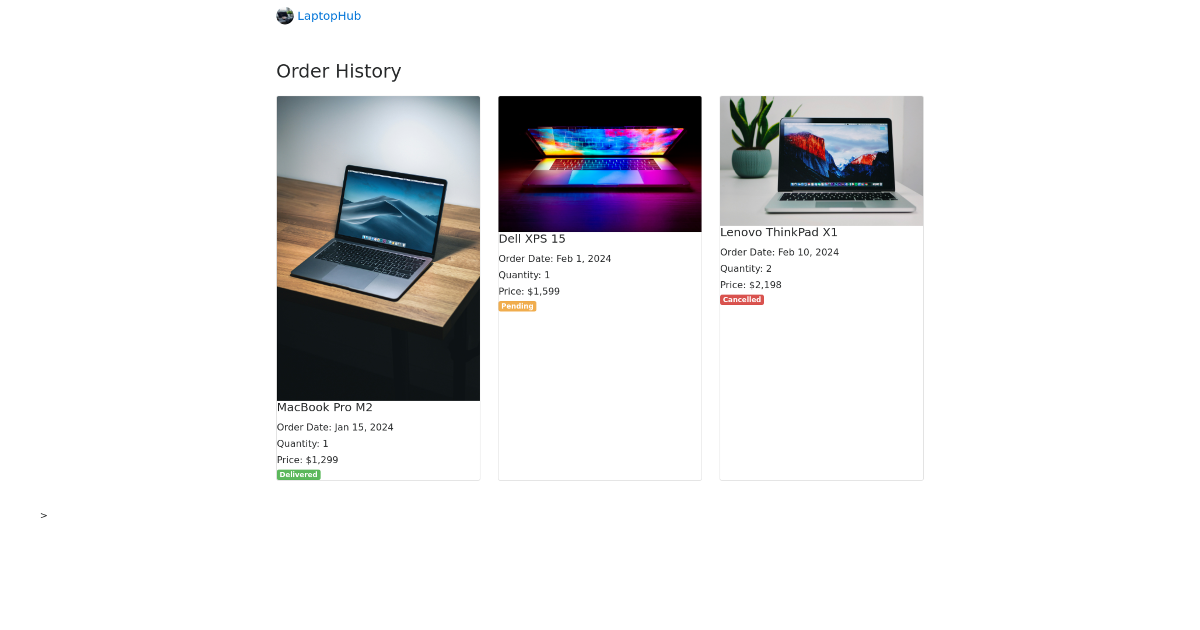 Laptop Order History - Free Html, Bootstrap Component