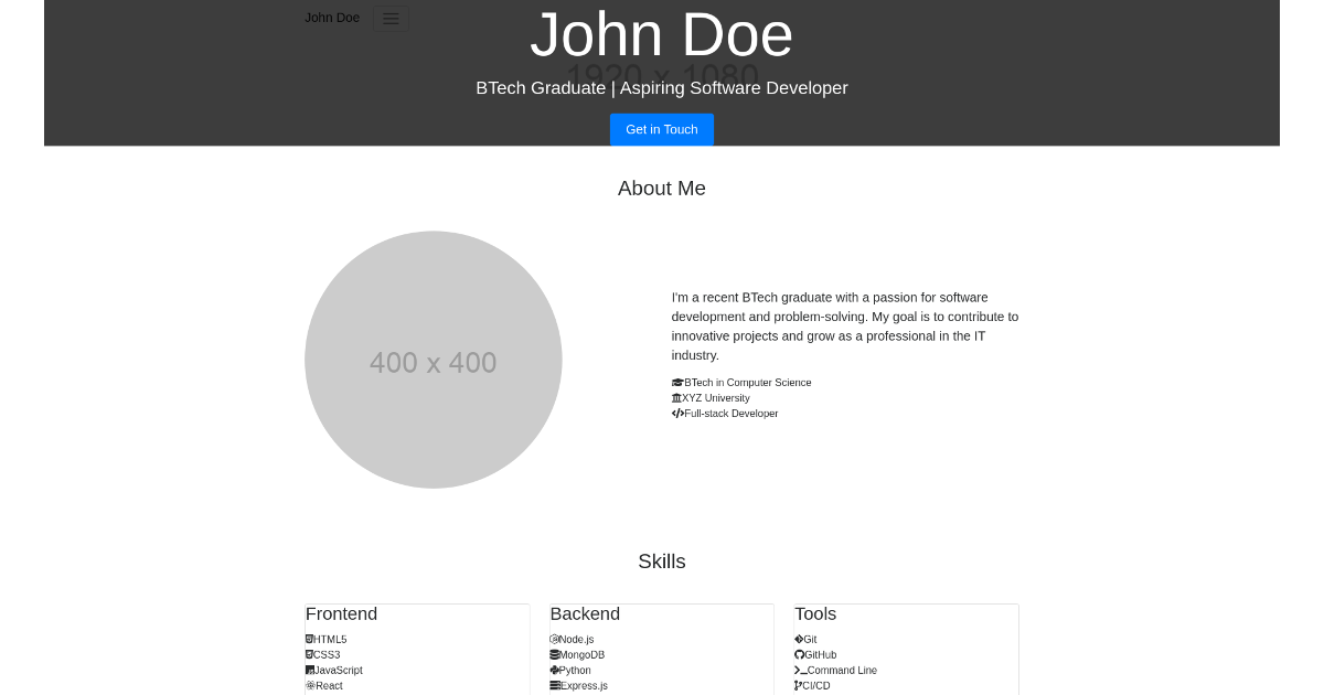 B Tech Graduate Portfolio - Free Html, Bootstrap Component