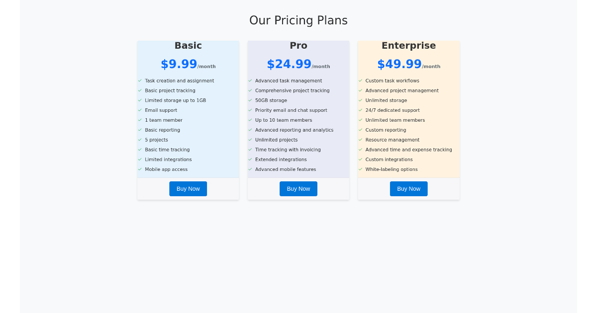 Pricing Plans Section - Free Html, Bootstrap Component
