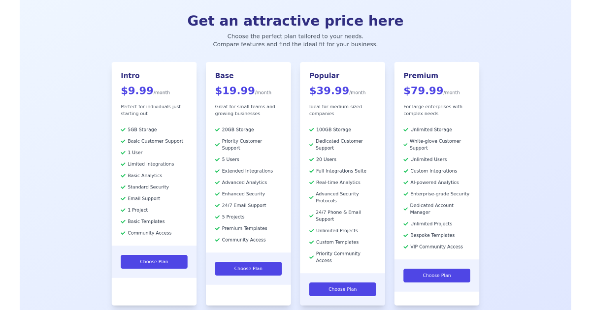 Pricing Plans - Free Html, Bootstrap Component