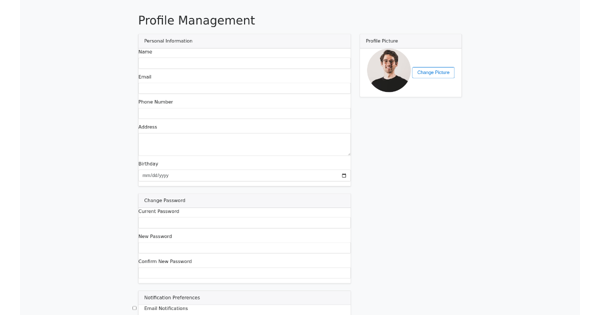 Profile Management Screen - Free Html, Bootstrap Component