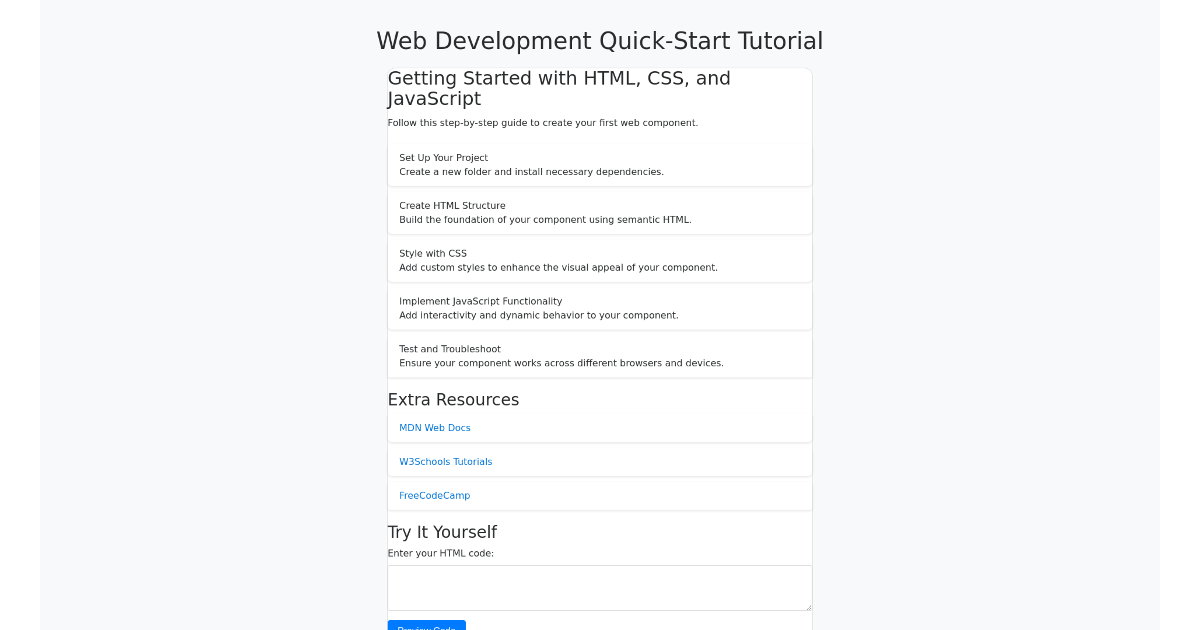 Quick Start Tutorial Free Html Bootstrap Component