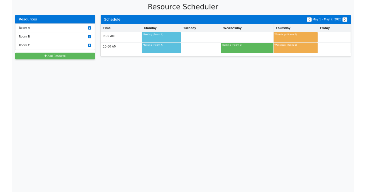 Resource Scheduler Component - Free Html, Bootstrap Component