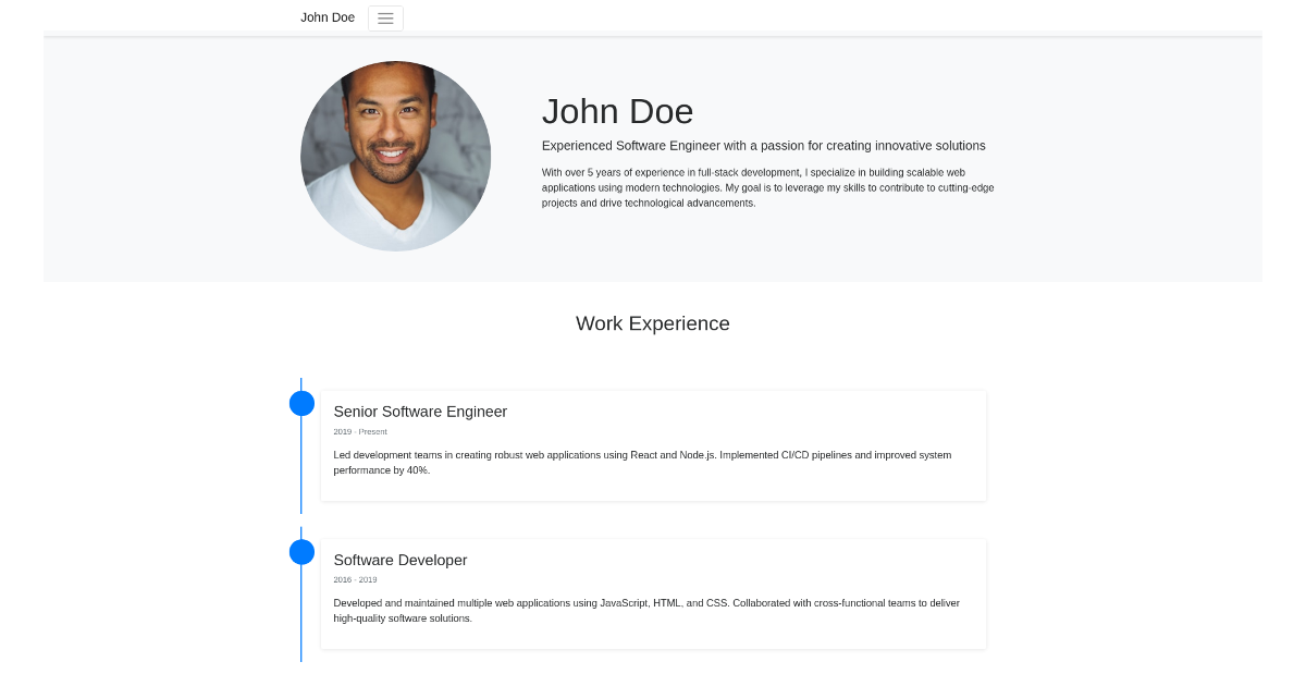 Resume Landing Page - Free Html, Bootstrap Component