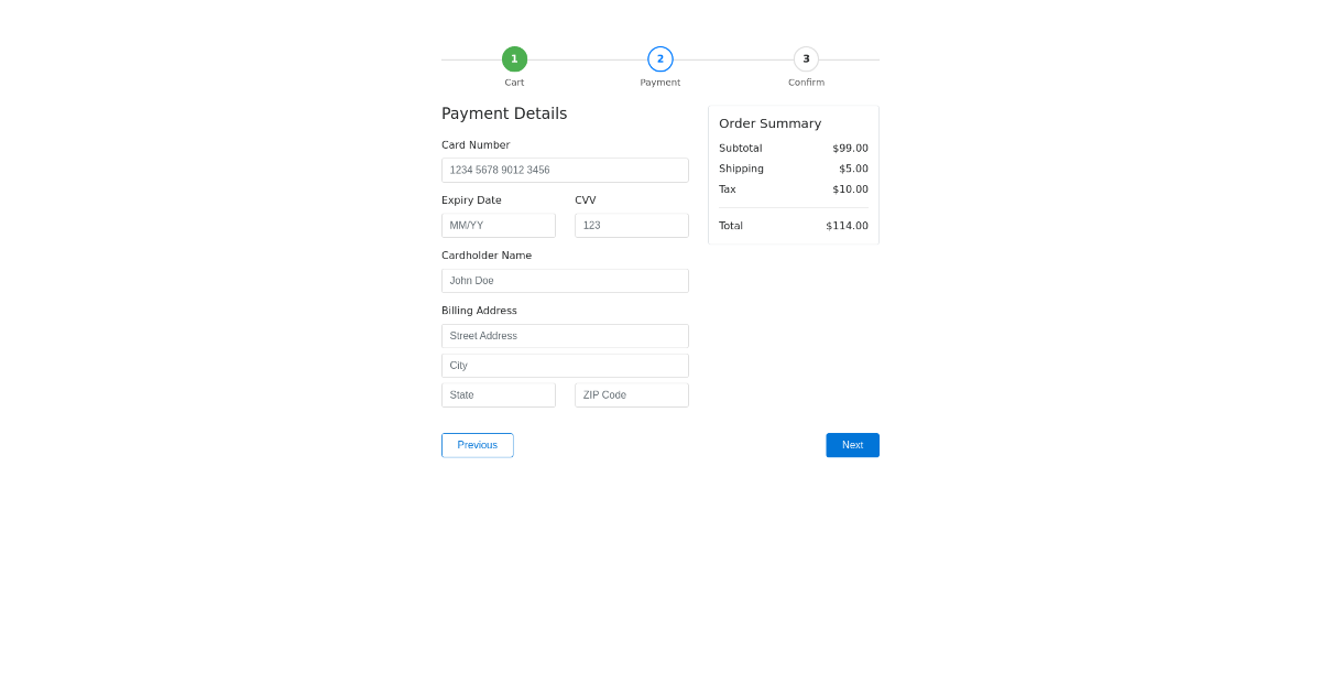 Payment Stepper Form - Free Html, Bootstrap Component