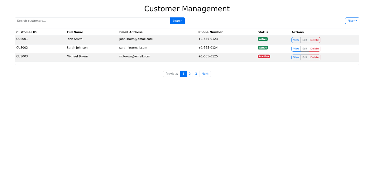Customer List Dashboard - Free Html, Bootstrap Component