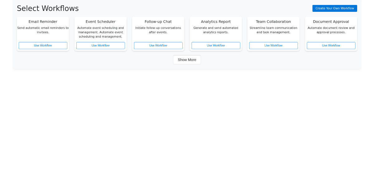 Workflow Selection Interface - Free Html, Bootstrap Component