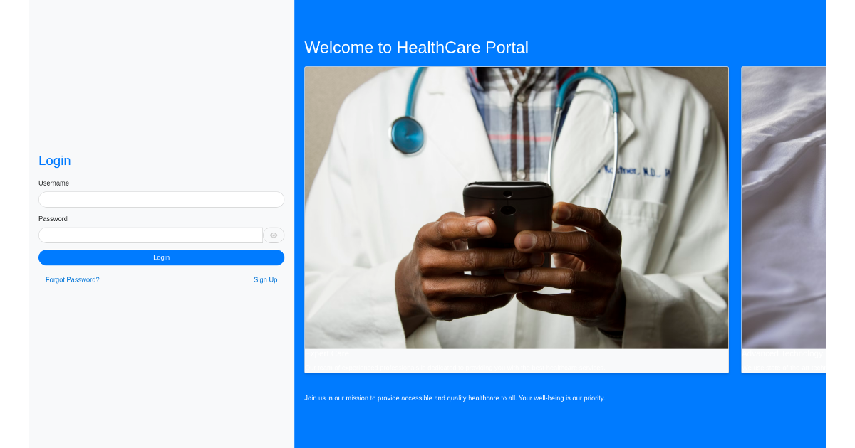 Bootstrap Vertical Split Page with Login and Healthcare Info
