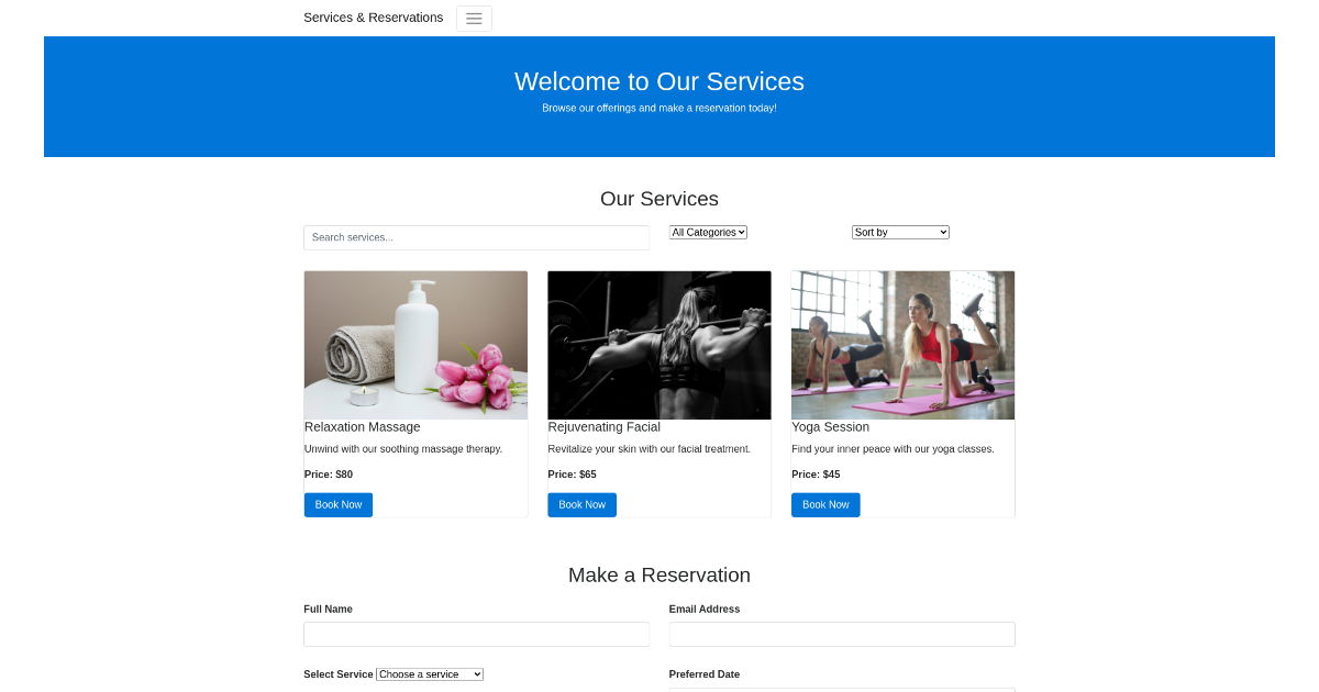 Services Reservation Interface - Free Html, Bootstrap Component