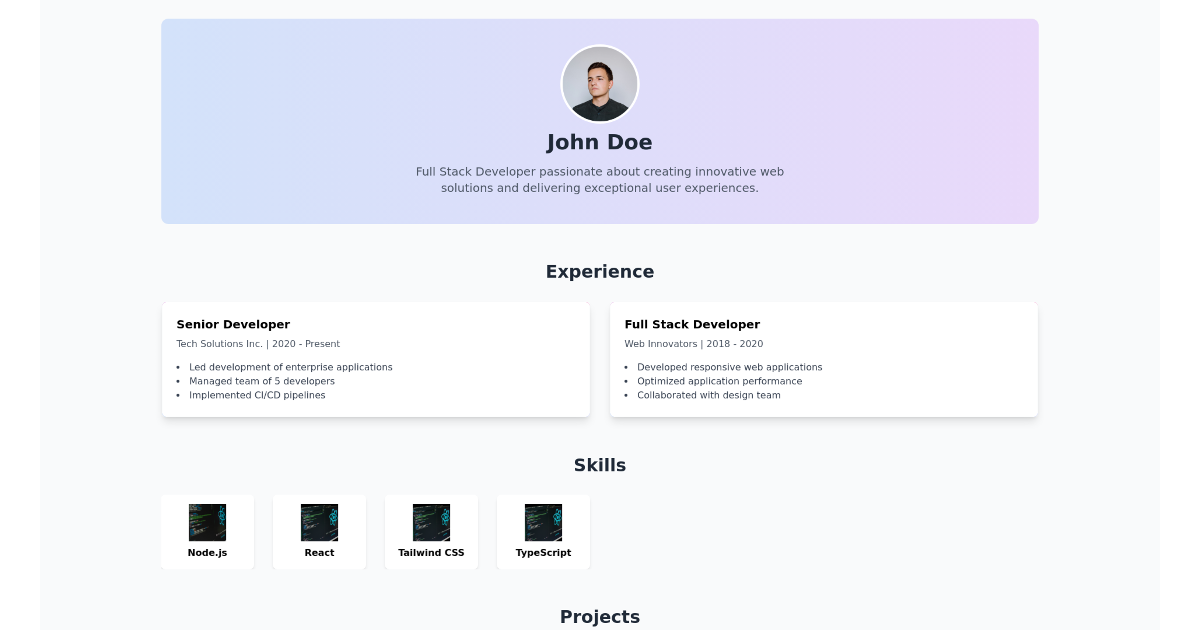 Developer Portfolio Component - Free Html, Tailwind Component