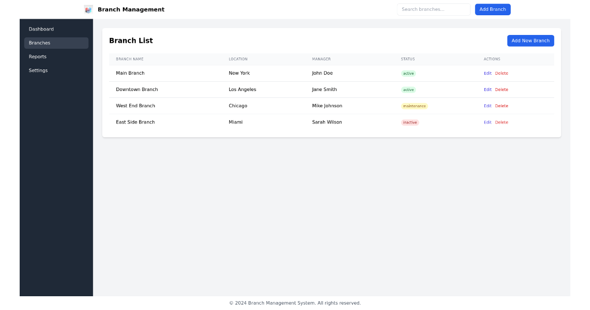 Branch Layout - Free Angular, Tailwind Component