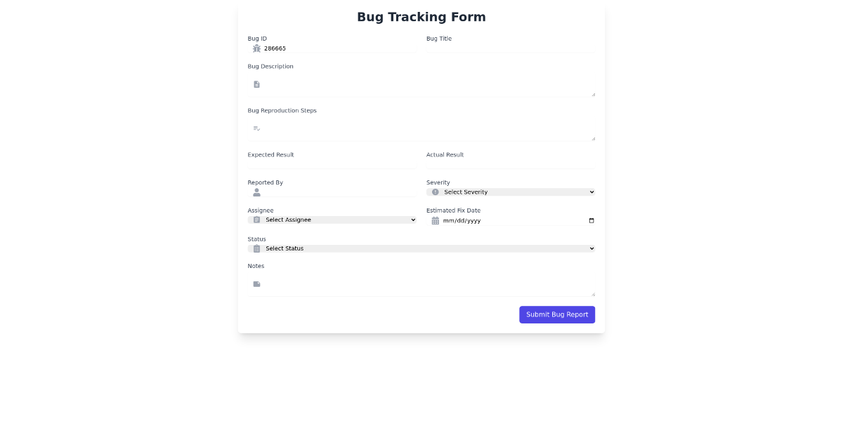 Bug Tracking Form - Free React, Tailwind Component