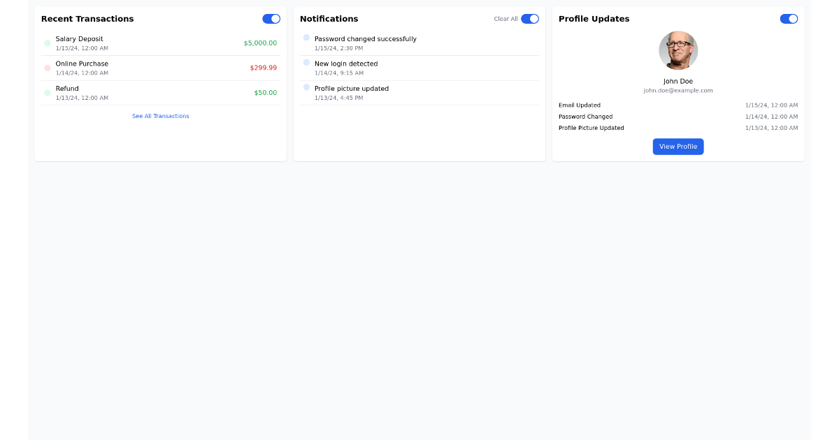 Account Activity Dashboard - Free Angular, Tailwind Component