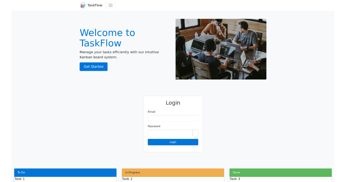 Bootstrap HTML Components for Home, Login, and Kanban Boards