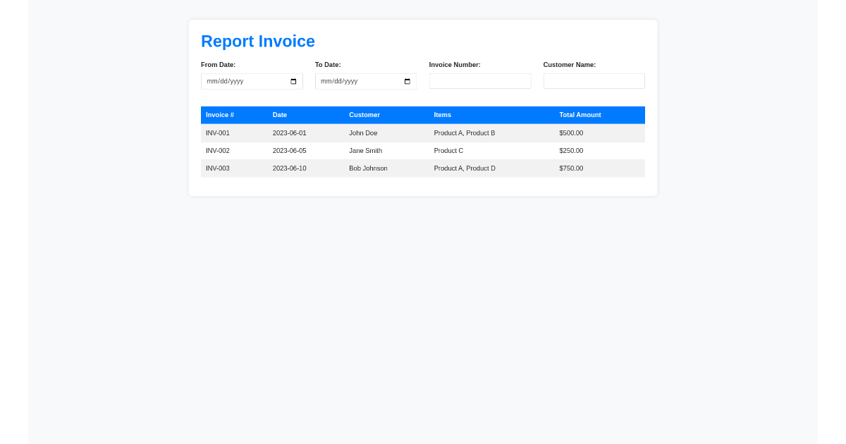 Create Custom Report Invoices with Filters | Bootstrap & HTML