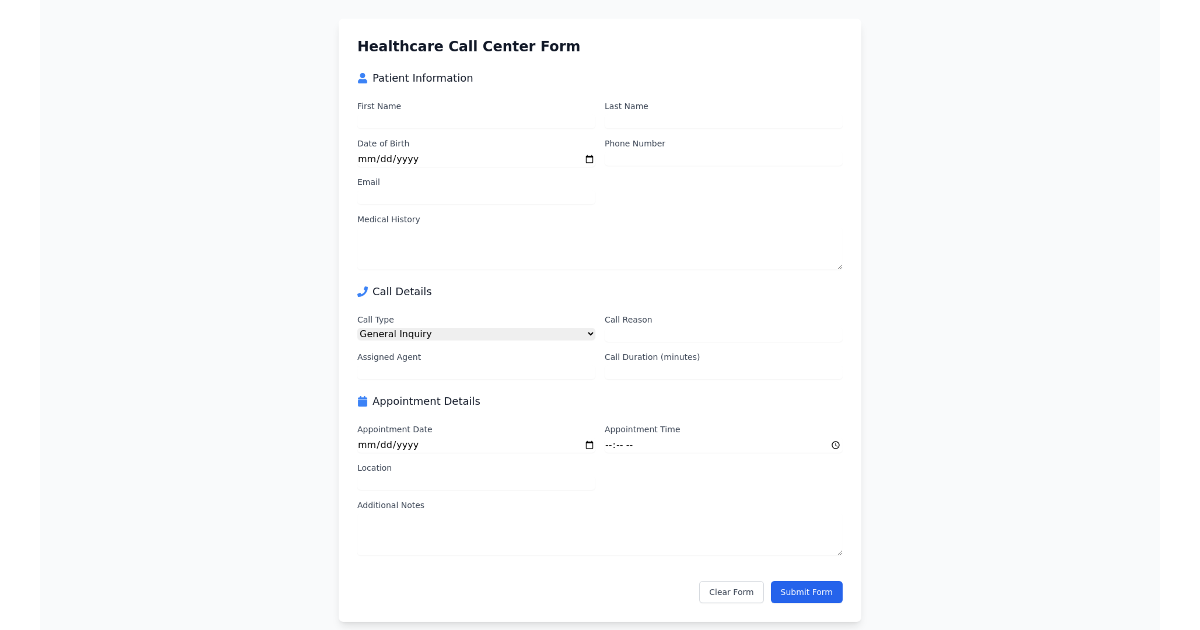 Call Center Form - Free React, Tailwind Component