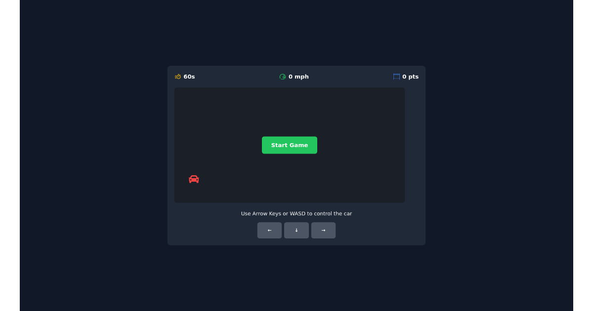 Car Game - Free React, Tailwind Component