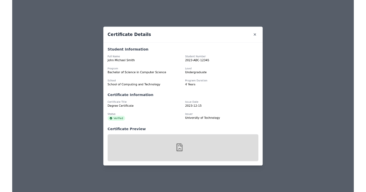 Certificate Viewer - Free React, Tailwind Component