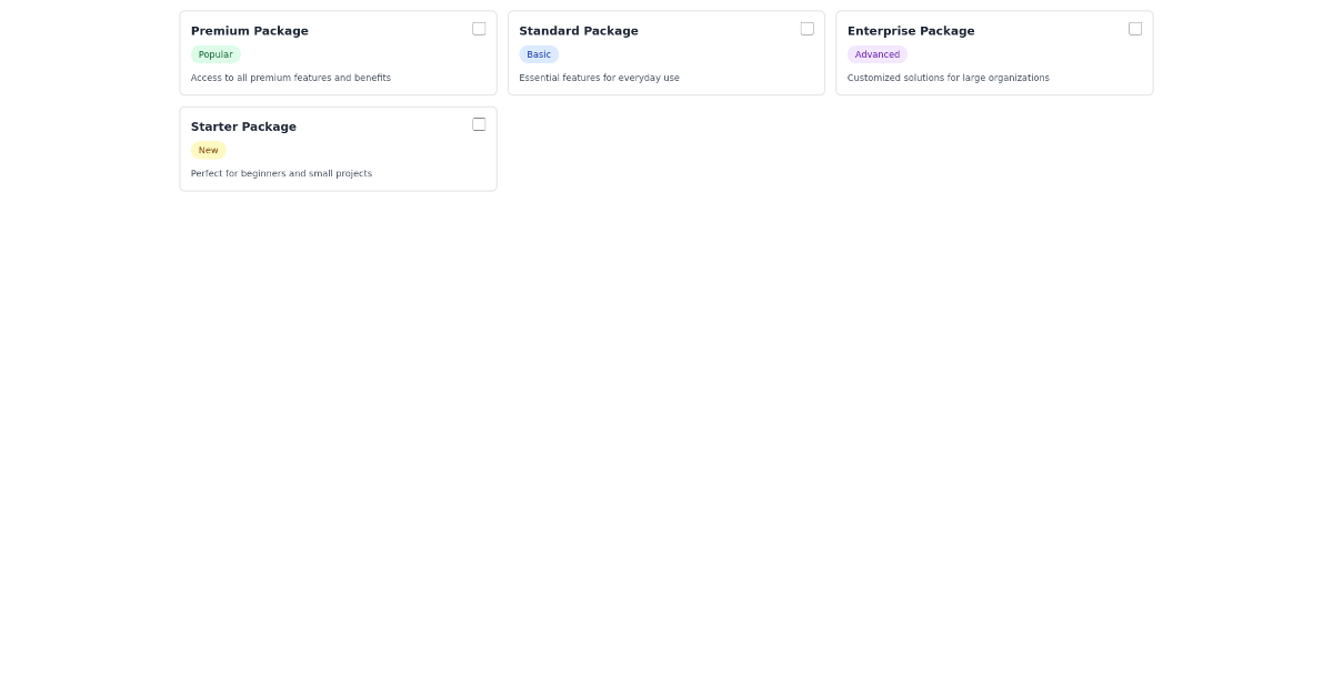 Angular Checkbox Card List with Tailwind CSS | Modern & Responsive Design
