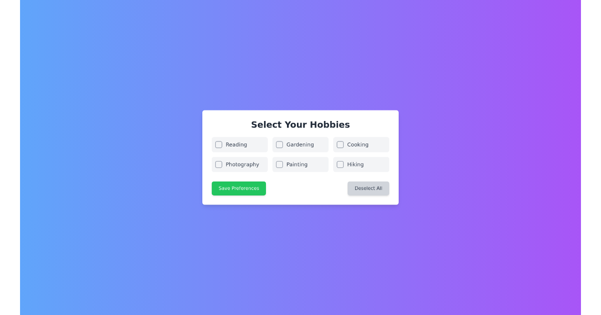 Hobby Checkbox List - Free React, Tailwind Component