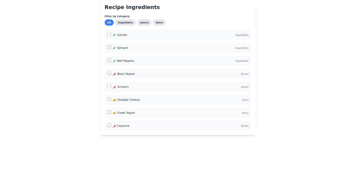 Ingredient List - Free React, Tailwind Component
