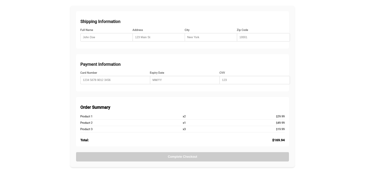 Checkout Form - Free Angular, Css Component