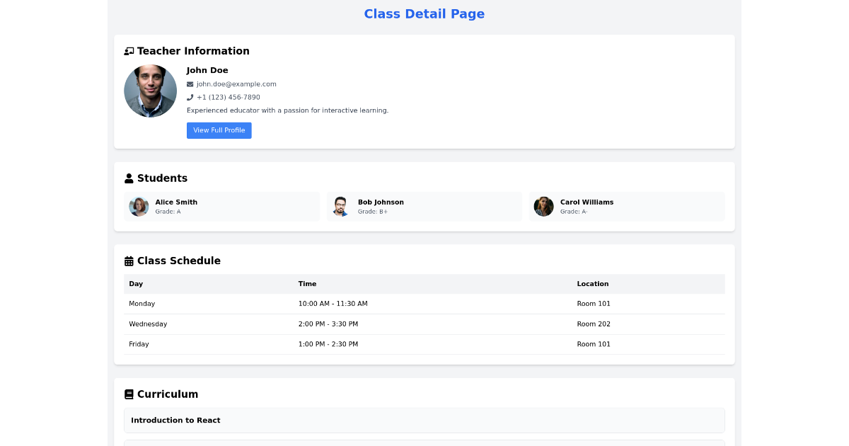 Class Detail Page - Free React, Tailwind Component