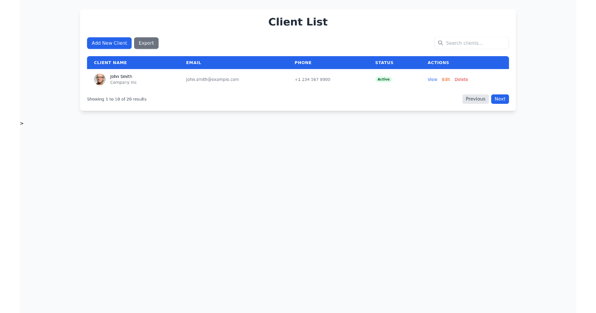 Client List Dashboard - Free Html, Tailwind Component