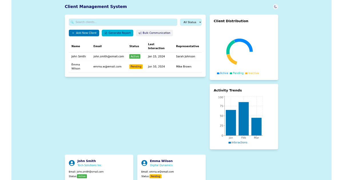 Client Management System - Free React, Tailwind Component
