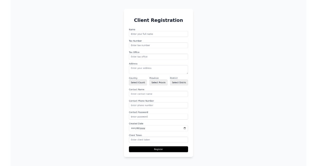 Client Registration Form - Free Html, Tailwind Component