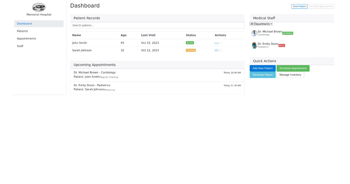Hospital Management Dashboard - Free Html, Bootstrap Component