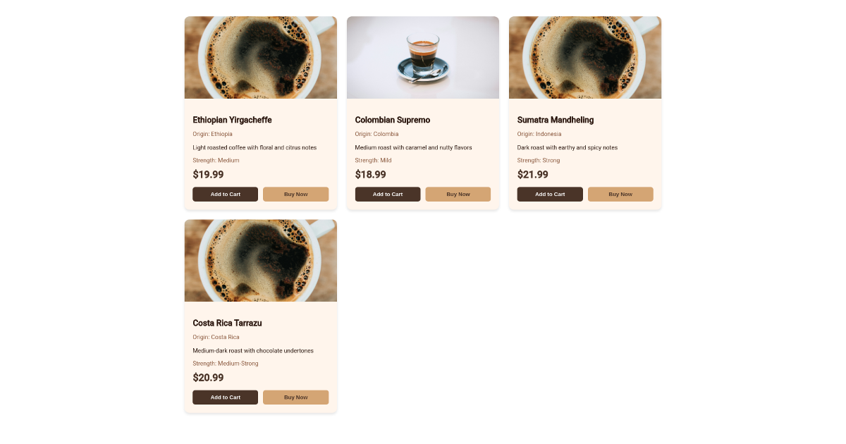 Coffee Product Cards - Free Angular, Css Component