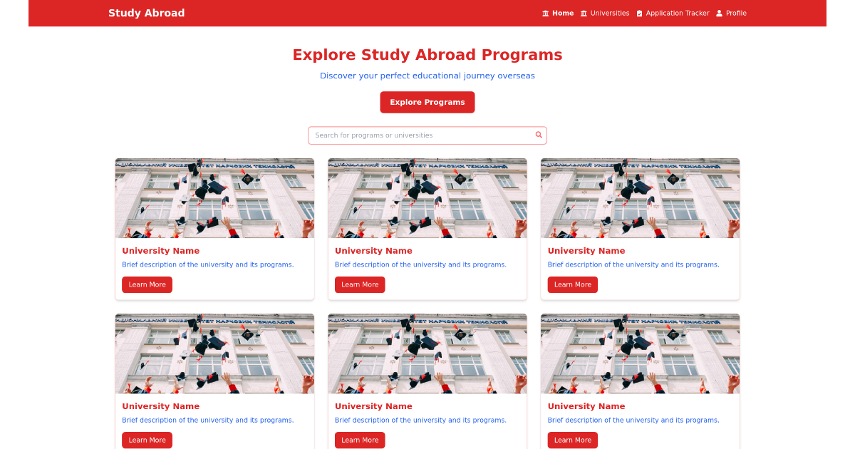 Study Abroad App - Free React, Tailwind Component