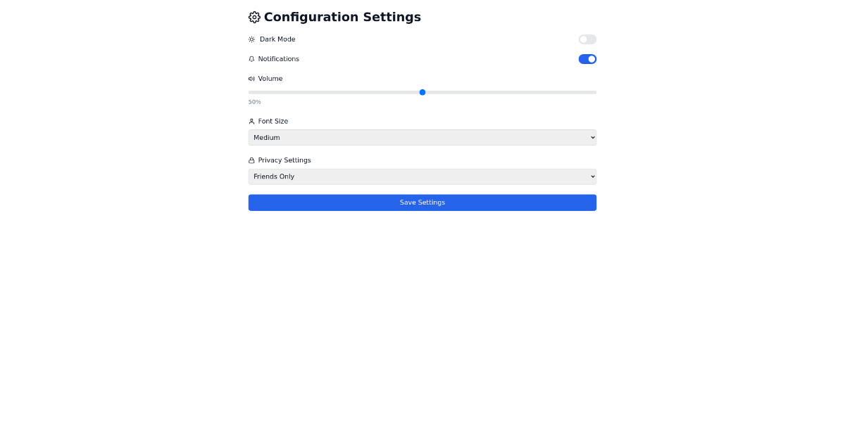 Config Settings - Free React, Tailwind Component