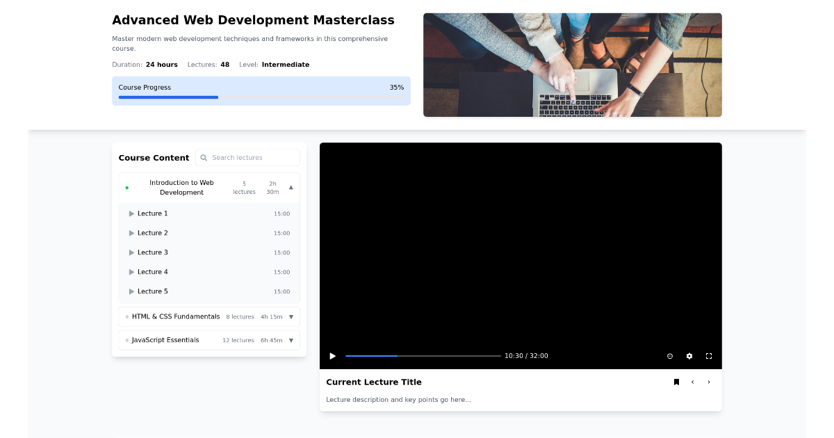 Course Player - Free React, Tailwind Component