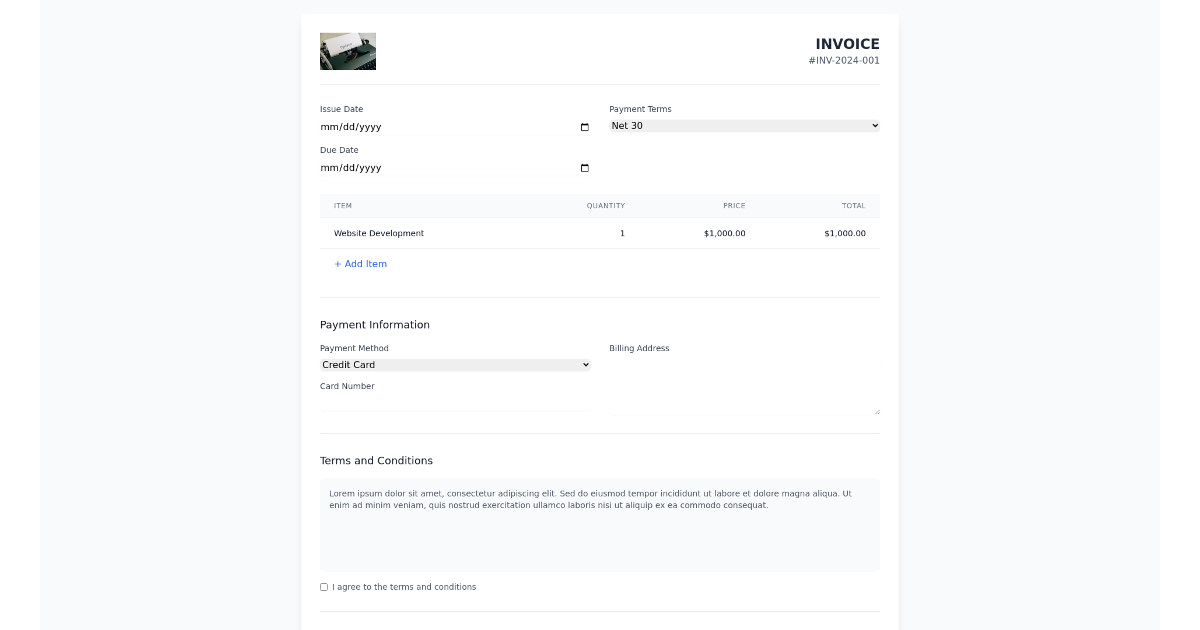 Professional Invoice Interface - Free Html, Tailwind Component