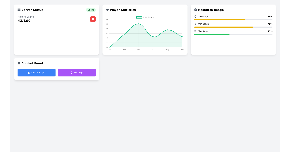 Minecraft Dashboard - Free React, Tailwind Component
