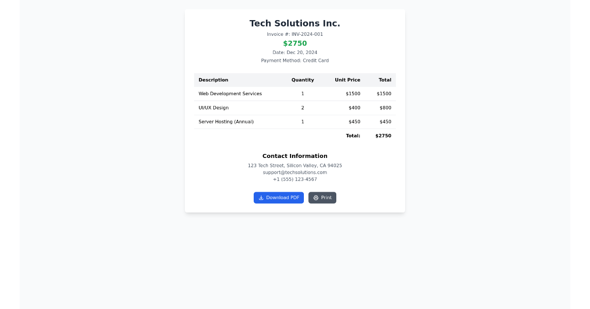 Invoice Receipt Template - Free Angular, Tailwind Component