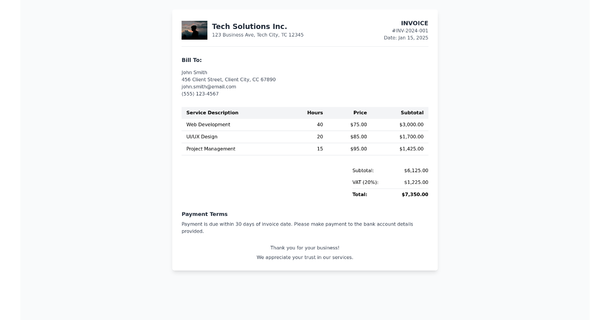 Invoice Template Component - Free Angular, Tailwind Component