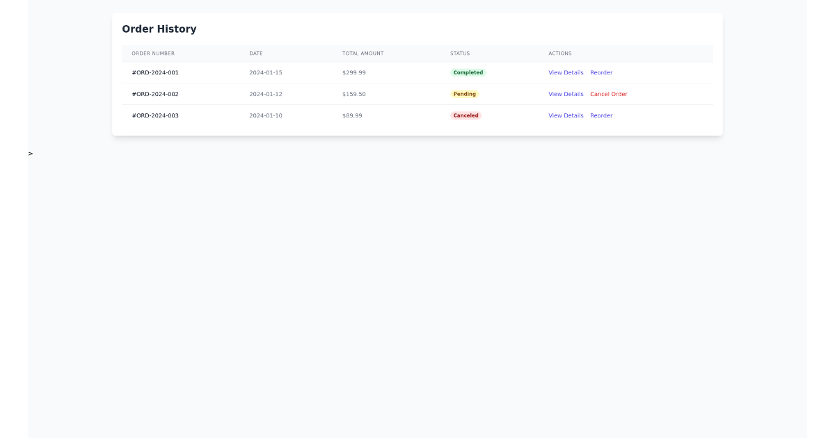 Order History Component React Tailwind | Track Past Orders