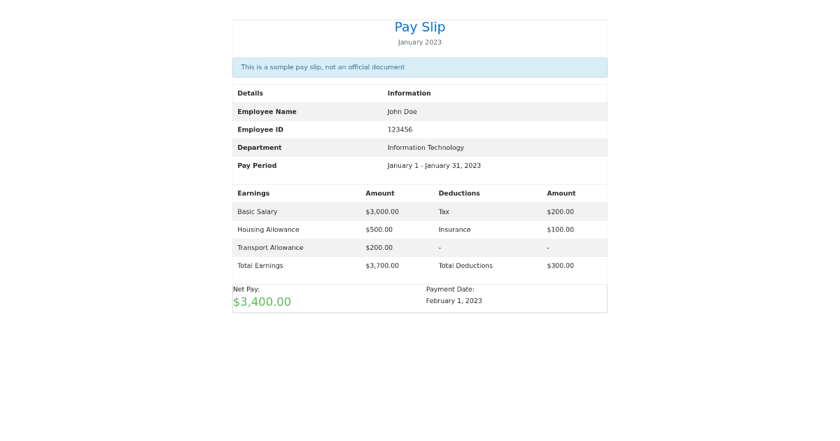 Design a Pay Slip Template with Bootstrap and HTML